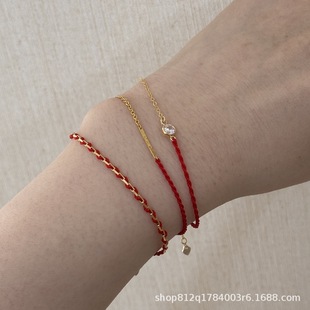 24新年红色细款精致经典拼接不易撞款高级美产14k包金红绳手链-阿里巴巴