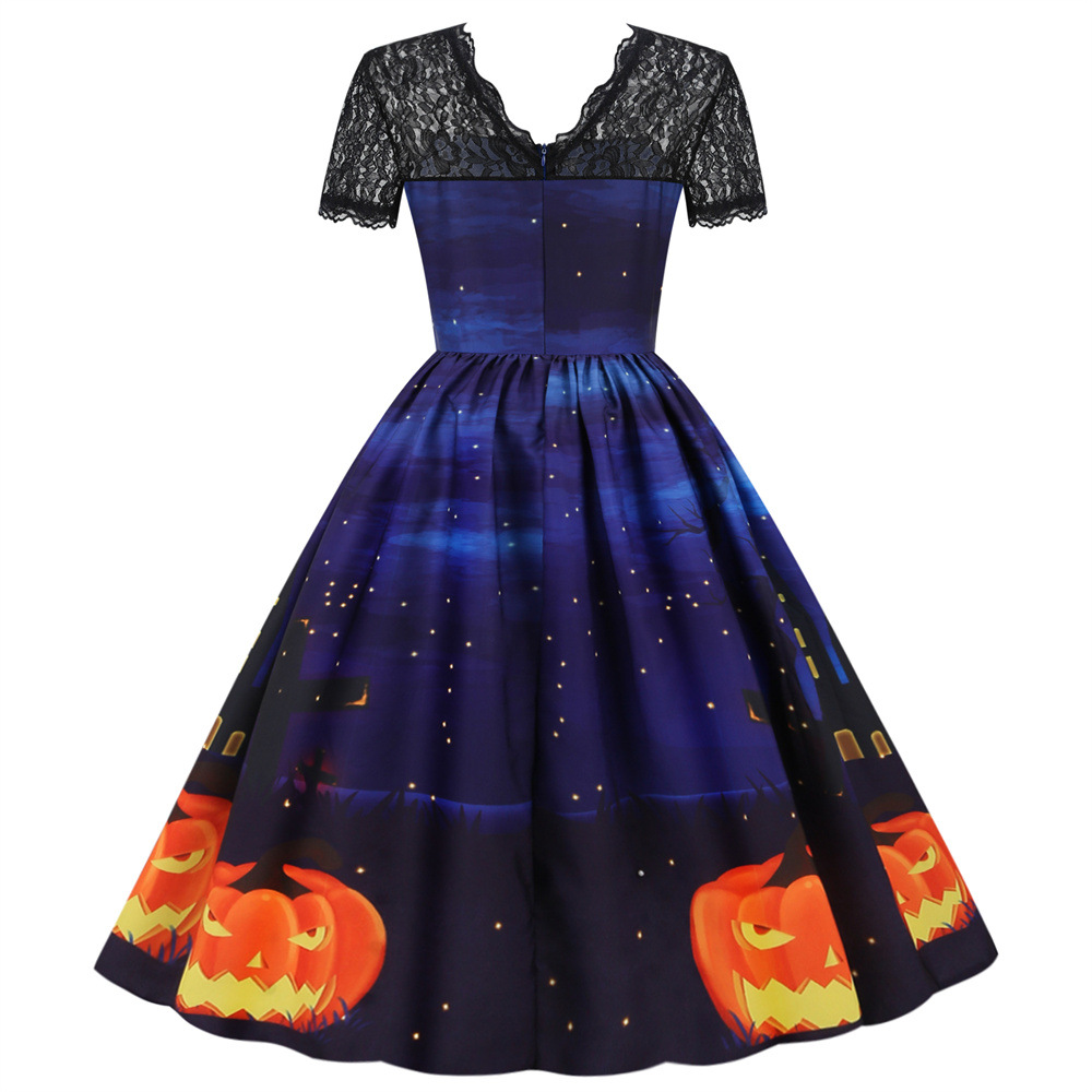 Halloween Women's Lace Prom Dress Elegant Horror Vintage Dress