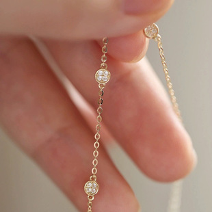 S925纯银镀14K金三颗满钻小圆牌手链女 ins风气质百搭简约手饰品-阿里巴巴