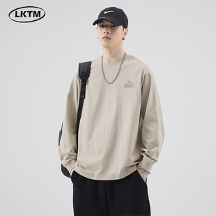 LKTM男装#美式潮牌260g重磅长袖T恤男ins宽松大码山水印花打底衫-阿里巴巴