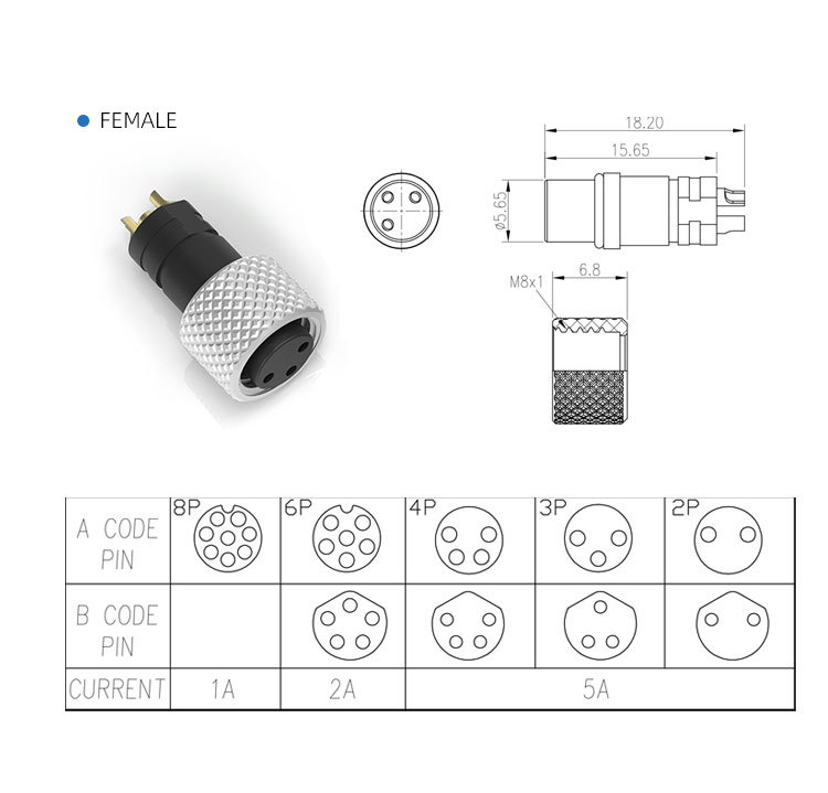 虎连直供M8系列2-8p IP67圆形防水连接器公母头-阿里巴巴