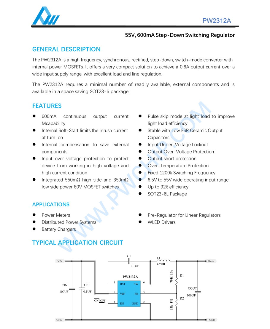 平芯微原装PW2312A/PW2312B DC-DC同步降压芯片55V0.6A 技术支持-阿里巴巴