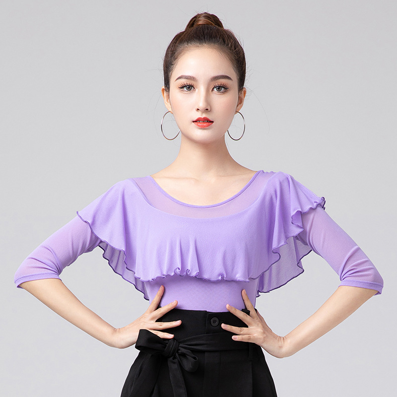 bLue black navy red ruffles National standard ballroom latin dance tops ...