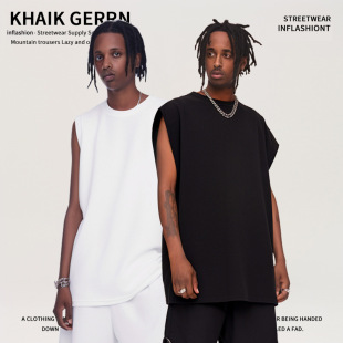 Rampo男装|夏季220G多色纯色纯棉无袖背心男欧美ins街头宽松潮牌-阿里巴巴