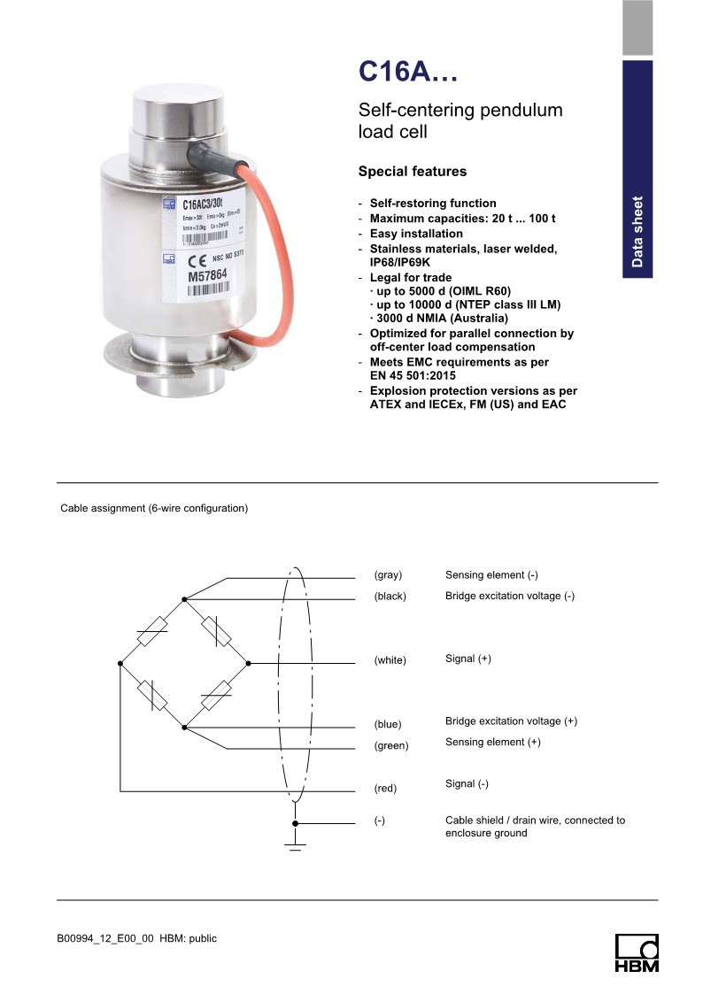 HBM称重传感器高精度柱式称重传感器C16AC3/20t 30t 40t 60t 100t-阿里巴巴