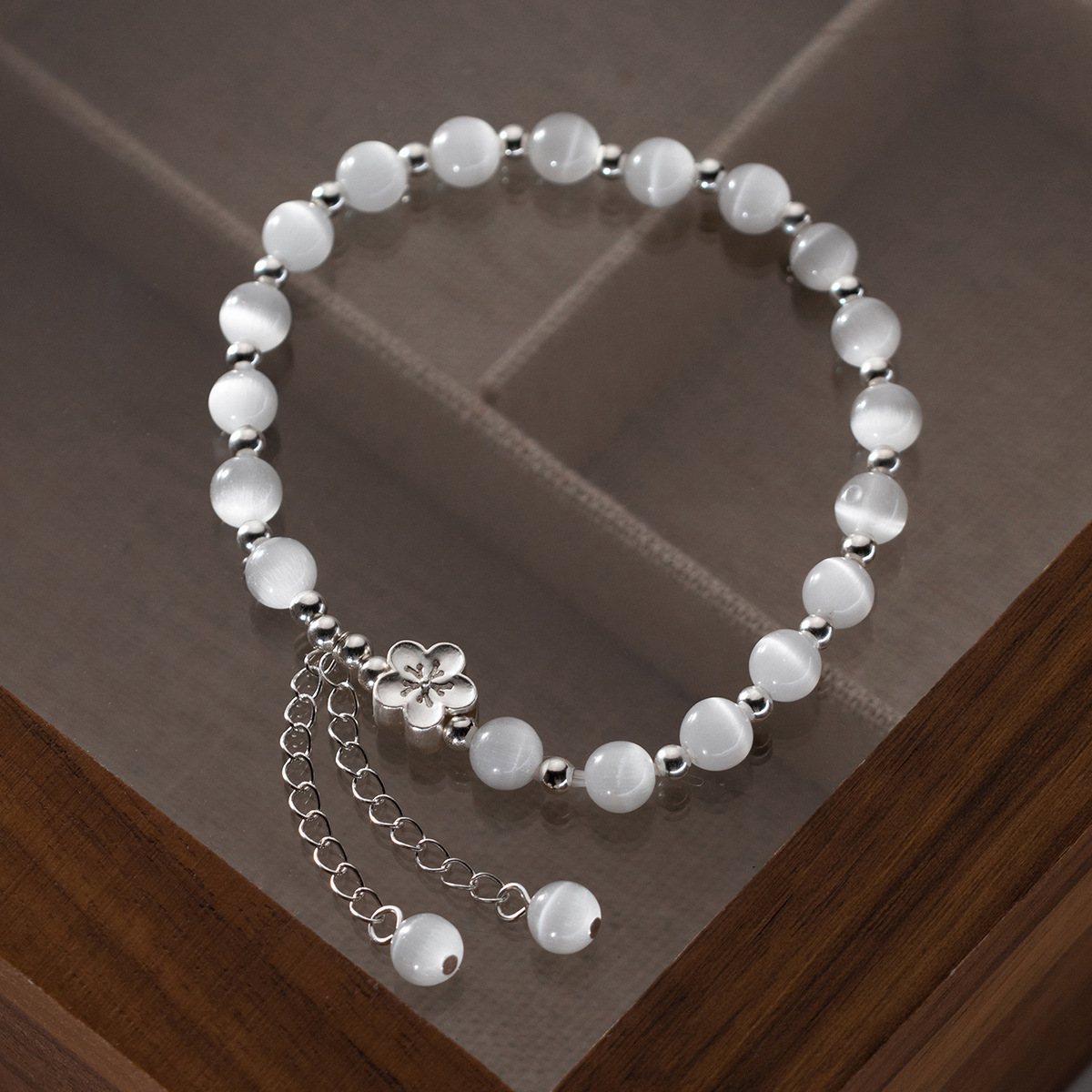 S925银珠猫眼石手链女款手工DIY弹力绳款伸缩手串手饰品批发C0707-阿里巴巴