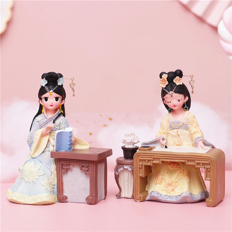 复古玲珑少女琴棋书画摆件送同学生日礼物中式宫廷风房间装饰摆件-阿里巴巴
