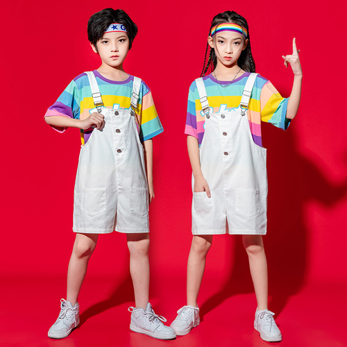 Children singer rapper rainbow striped hip hop street jazz dance ...