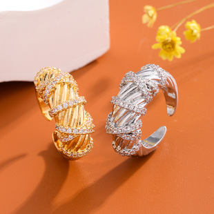 wish亚马逊热卖s925爆款新品花线扭纹镶锆石緾女士绕戒指时尚百搭-阿里巴巴