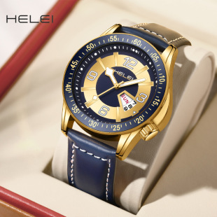 HELEI赫雷品牌全新平台爆款石英表真皮防水男士时尚夜光手表批发-阿里巴巴
