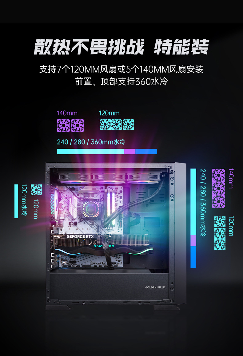 金河田 预见99A 电脑机箱 双360水冷/E-ATX主板/7把风扇位/全侧透-阿里巴巴