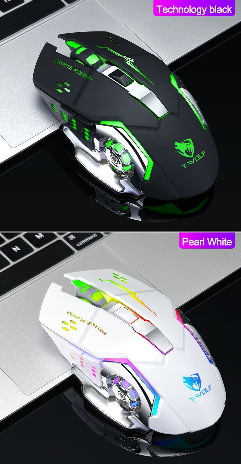 T-WOLF雷狼Q13充电静音无线鼠标双模游戏商务发光机械鼠typec跨境-阿里巴巴