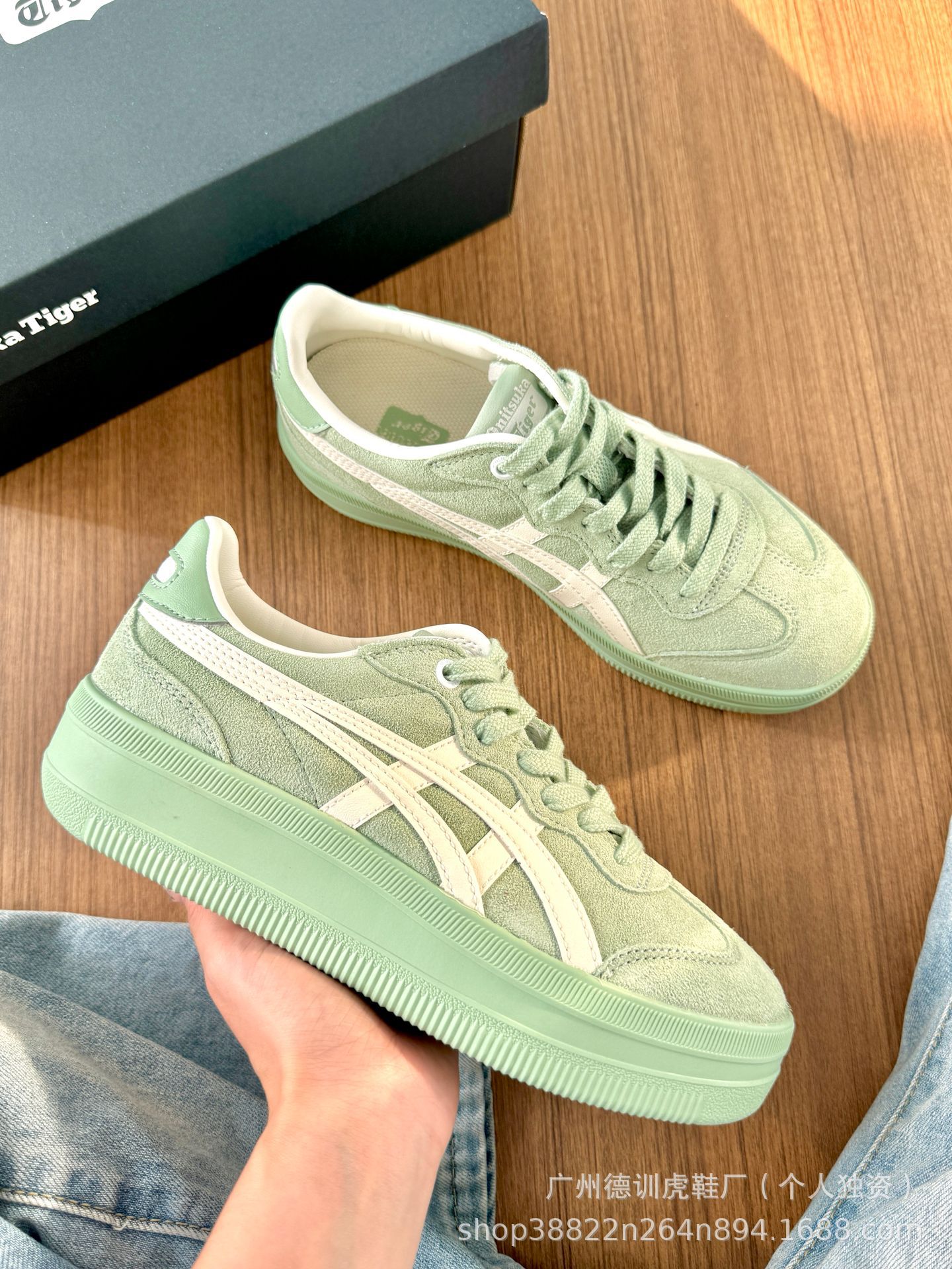 [新]纯原鬼塚虎TOKUTEN CHUNK女鞋厚底板鞋tiger德训鞋增高小白鞋-阿里巴巴