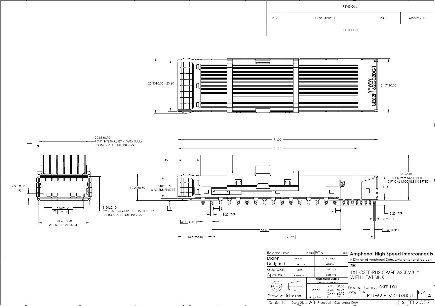 Amphenol OSFP-RHS Cage 屏蔽罩 带散热器 UE62-F162G-020G1-阿里巴巴