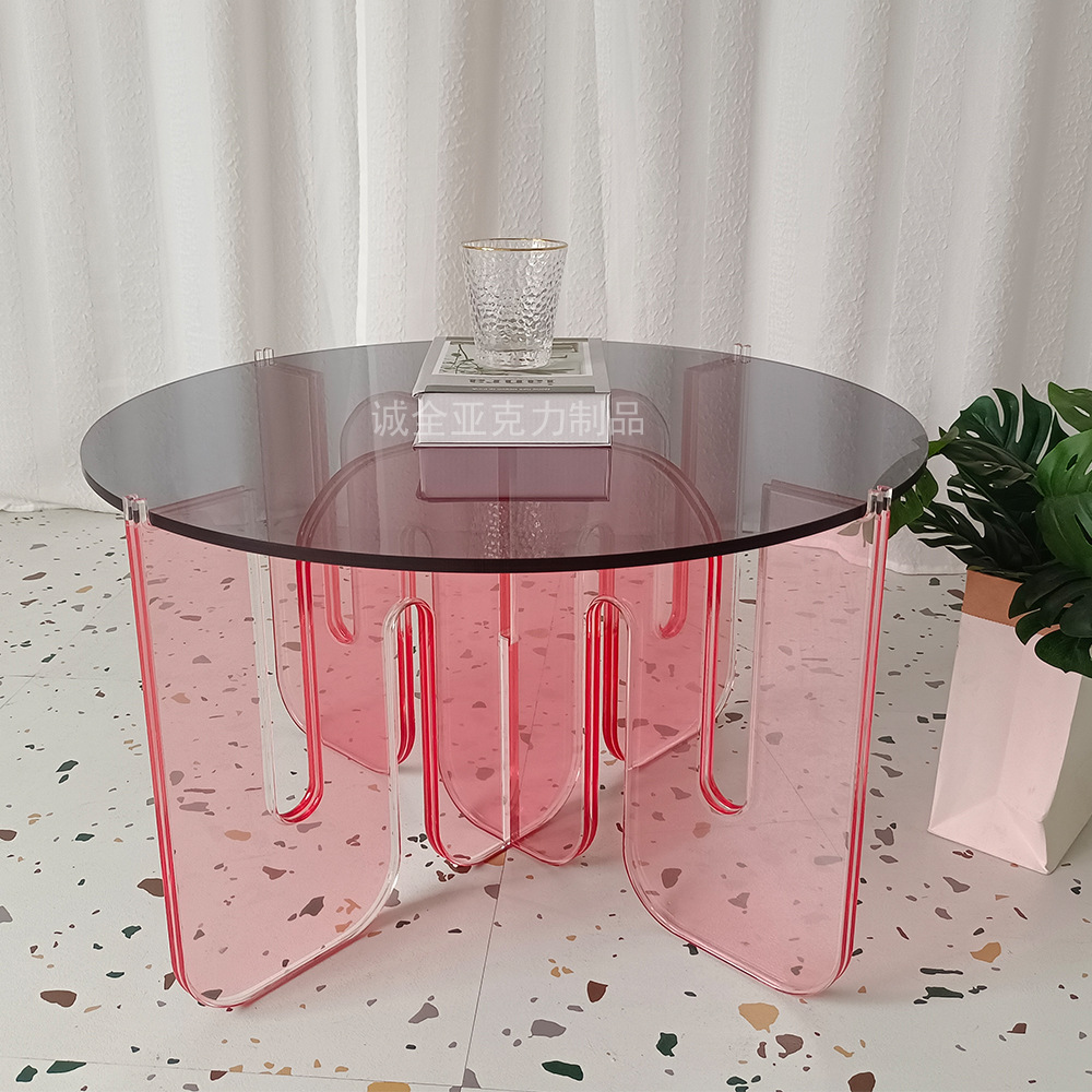 现代北欧亚克力桌子样板房亚克力茶几波浪形底座创意时尚圆形茶几-阿里巴巴