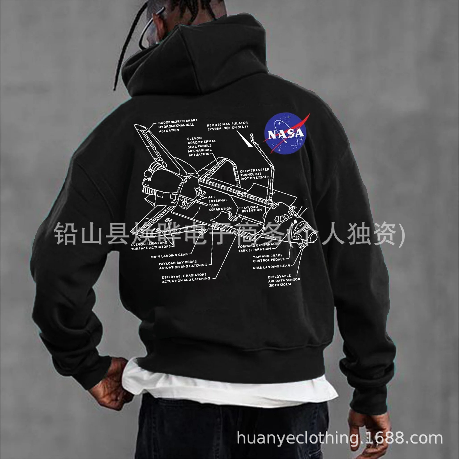 时尚潮流新款3D印花潮牌NASA联名太空款over size休闲宽松连帽衫-阿里巴巴