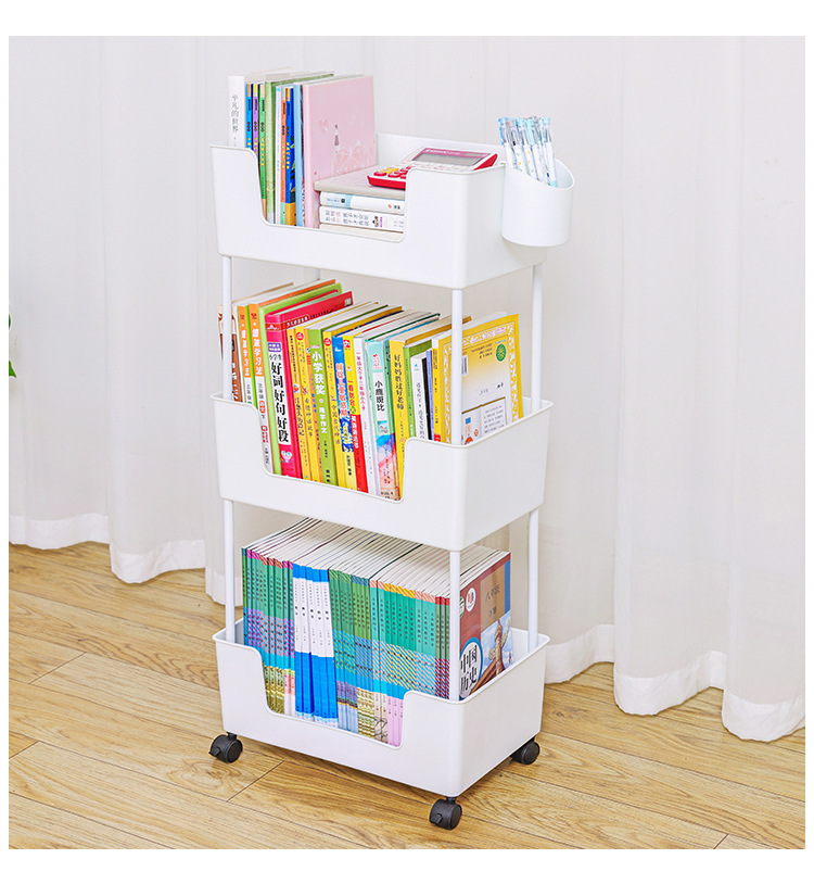 俊钦堂可移动书架多层收纳架书本收纳神器小推车置物阅读带轮书柜-阿里巴巴