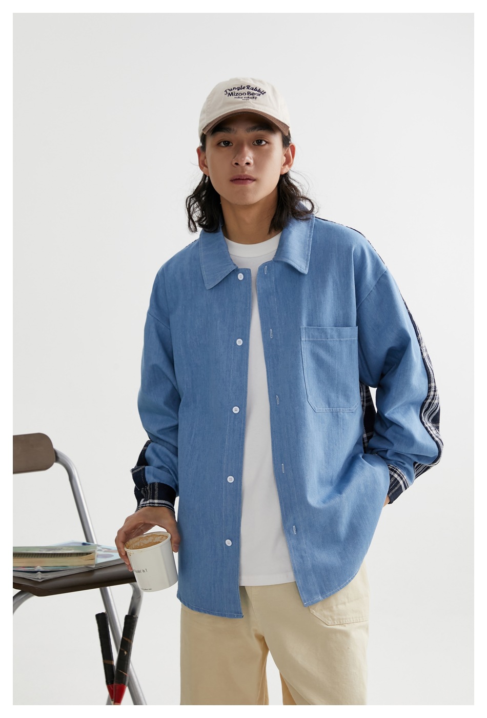 NotBrand国潮日系复古衬衫男士百搭休闲拼接格子长袖衬衣CS94114-阿里巴巴