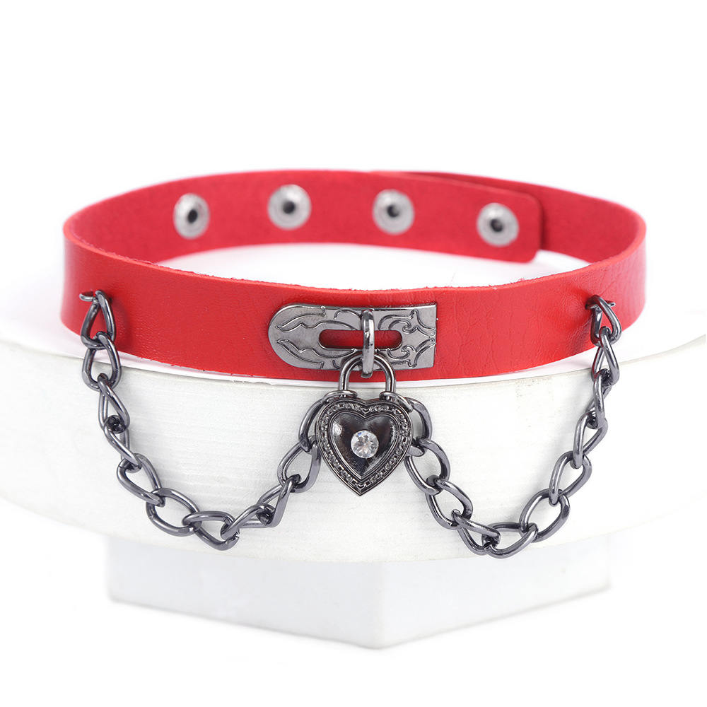 酷二黑色朋克项链女jk不良暗黑爱心锁骨链脖子饰品choker颈带项圈-阿里巴巴