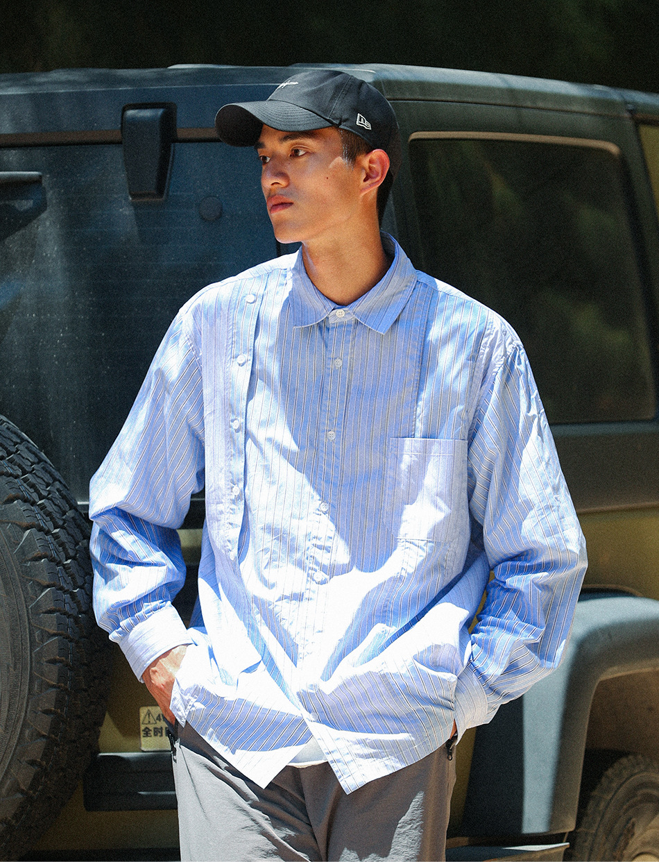 RETROMIND设计感潮牌男士条纹衬衫潮流百搭宽松长袖衬衣外套3042-阿里巴巴