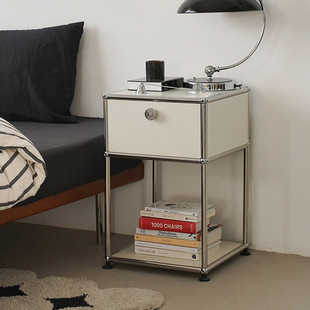 轻奢中古USM小户型现代简约卧室床头柜网红沙发床边不锈钢窄边柜-阿里巴巴