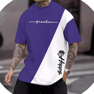 男士 T 恤服装时尚字母和花朵 3D 印花 T 恤原宿短袖 T 恤休闲超-阿里巴巴