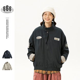 Orderliness日系复古徽章飞行夹克外套男女宽松痞帅立领上衣JK606-阿里巴巴