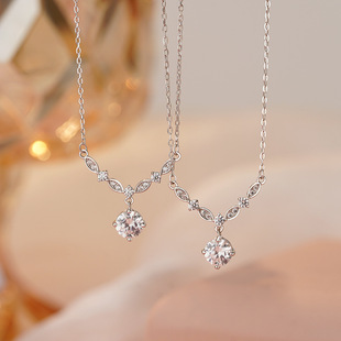 乾佳S925纯银S999足银锆石花朵项链百搭气质甜美闪耀锁骨链代发-阿里巴巴