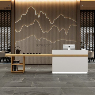 Bw2新中式艺术前台收银台茶馆商用吧台仿大理石美容院公司接待台-阿里巴巴