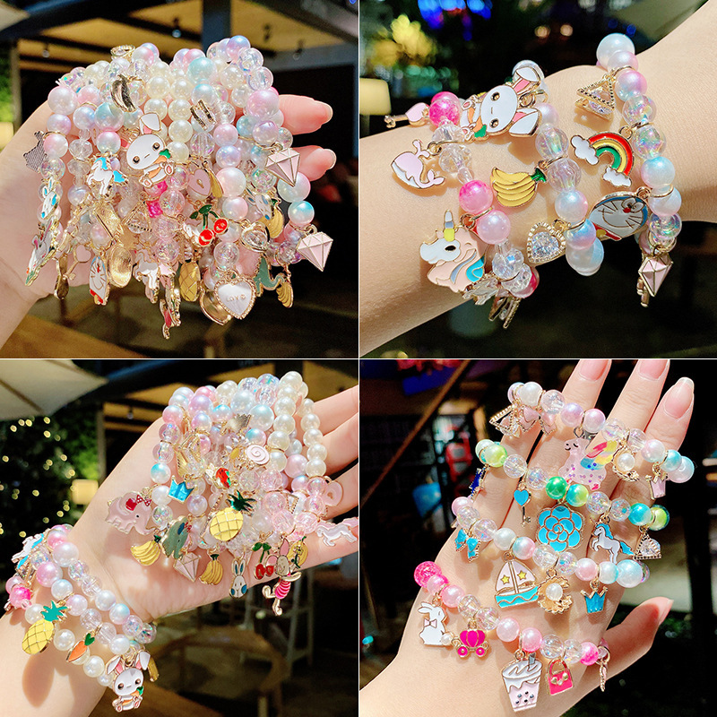 Cartoon children bracelet female baby cute girls princess glass beads ...