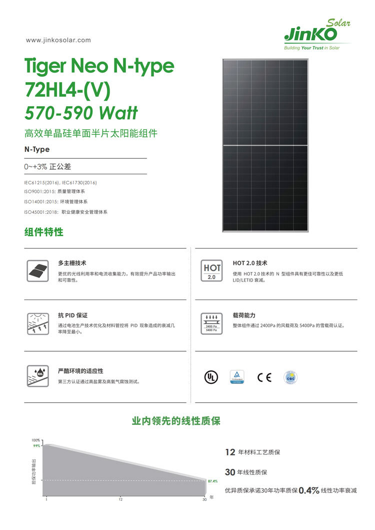JinKo晶科570-590W单面单晶硅N型正A级组件电池太阳能光伏发电板-阿里巴巴