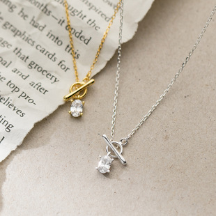 S925纯银镶钻几何OT项链ins风网红拨动小众设计锁骨链Y00207-阿里巴巴