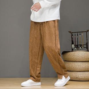 2024秋冬新款中国风男士复古潮流麂皮绒印花休闲裤青年宽松长裤男-阿里巴巴