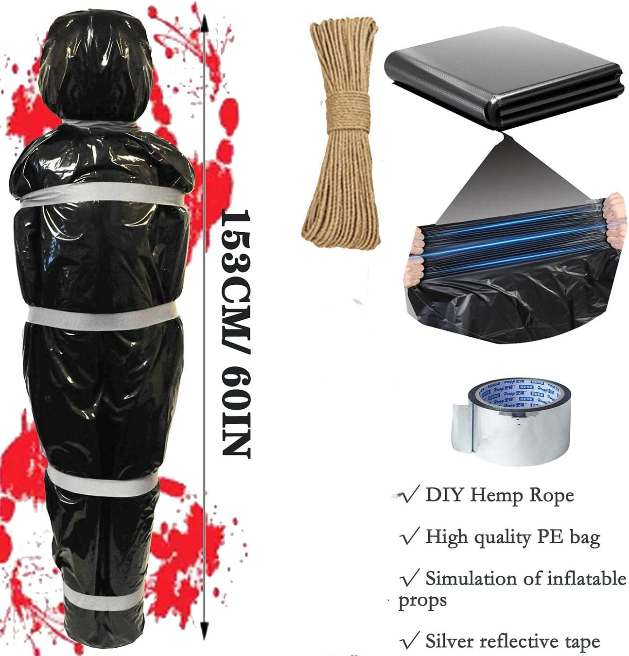 Scary Fake Corpse死亡受害者道具 可怕的假尸体袋户外道具万圣节-阿里巴巴