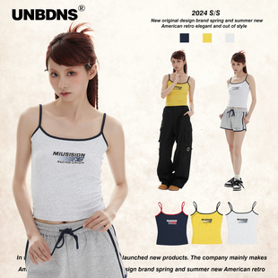 UNBDNS美式街头字母印花吊带背心女简约百搭修身显瘦短款辣妹上衣-阿里巴巴