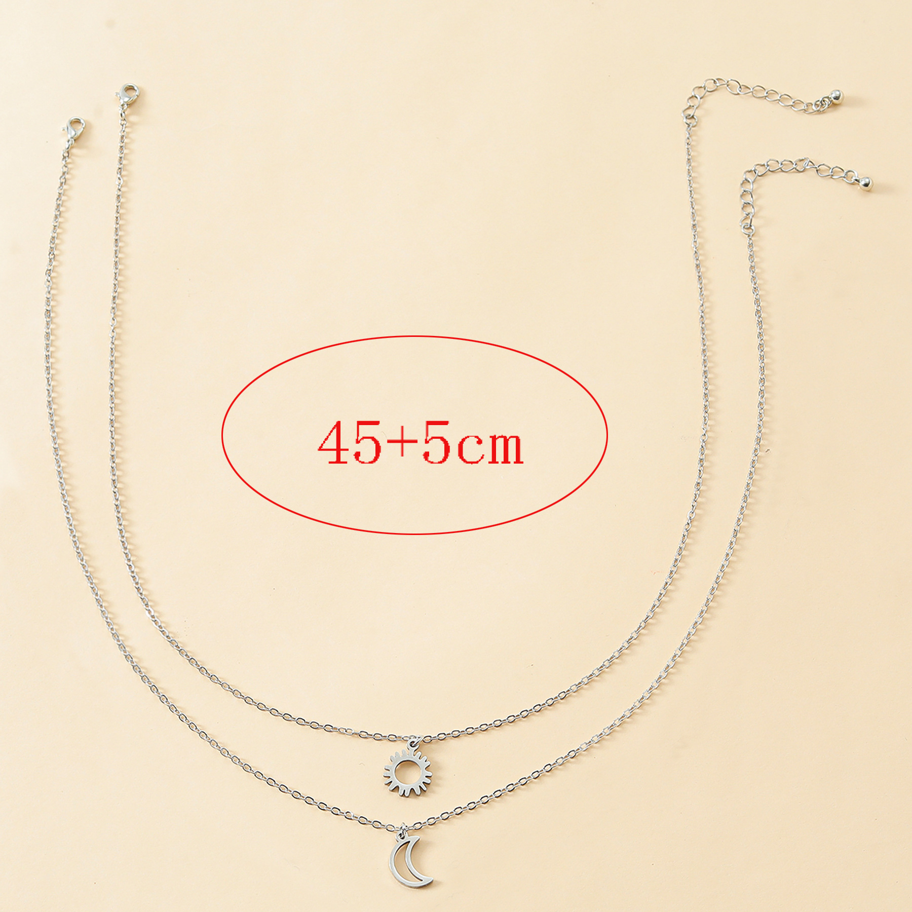 跨境电商专供 欧美新款镂空不锈钢日月星卡片项链情侣锁骨链套装-阿里巴巴