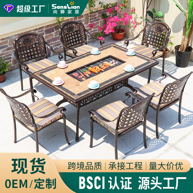 Outdoor BBQ Table Multi-use Cast Aluminum Carving Charged Carbon Oven ...