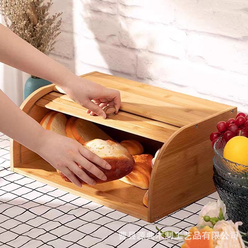 Bamboo and Wood Bread Box Double Layer Bread Storage Box Transparent ...