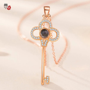 wish亚马逊爆款s925银钥匙投影项链女 彩色照片定 制锁骨链颈脖链-阿里巴巴