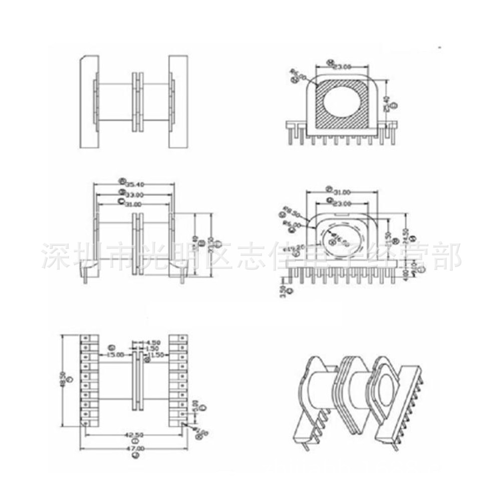 ER49高频骨架ETD49通讯骨架电源骨架双槽卧式10+10针骨架带外壳-阿里巴巴