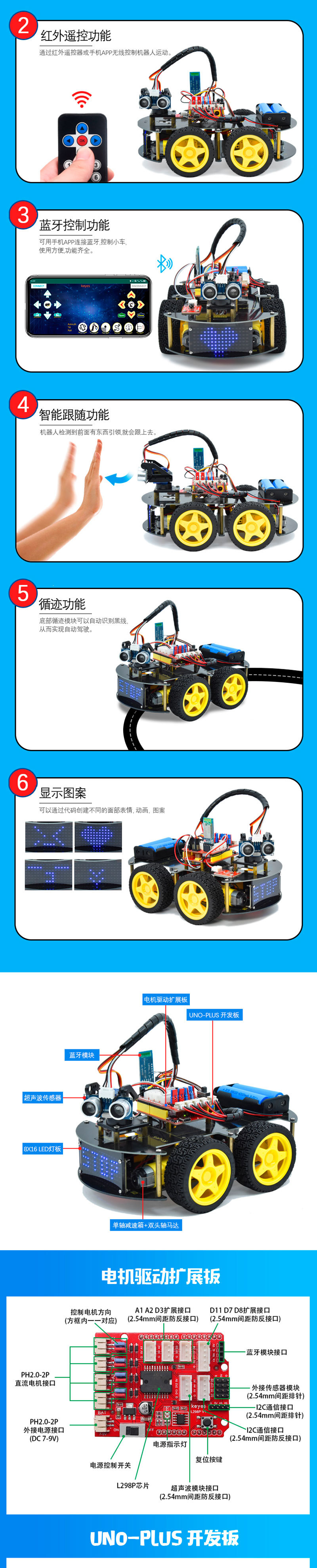 科易4WD蓝牙智能车套件适用arduino四驱遥控超声波避障循迹机器人-阿里巴巴