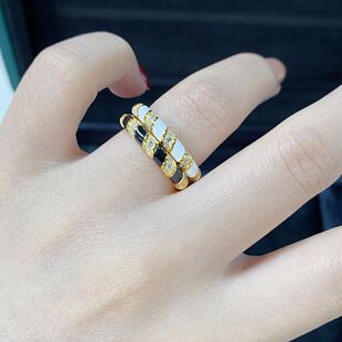 S925纯银珐琅戒指黑白色镀AU750黄金色ins风简约百搭时尚小红书款-阿里巴巴