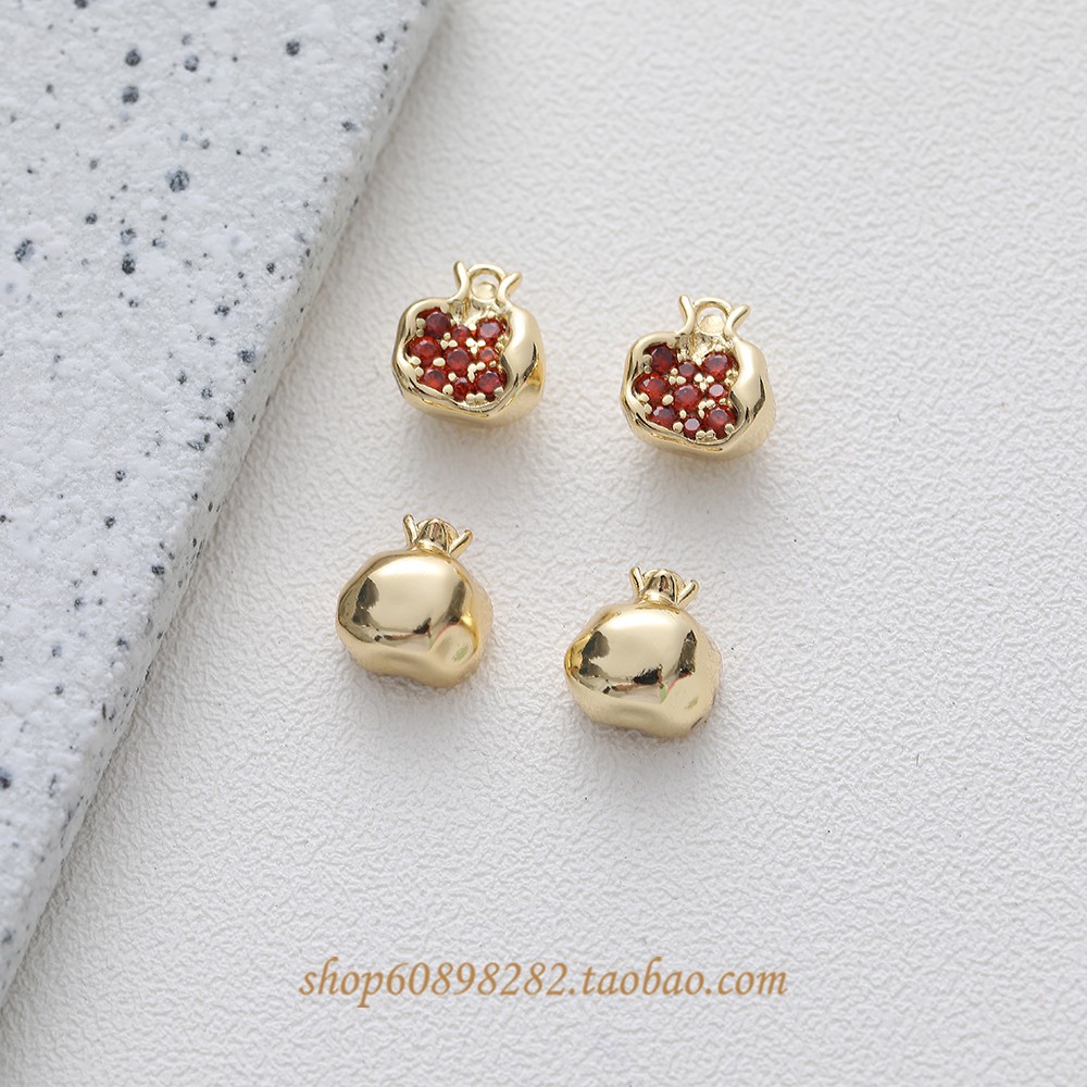 14K电镀真金保色小巧精致红石榴吊坠diy耳饰项链材料配件-阿里巴巴