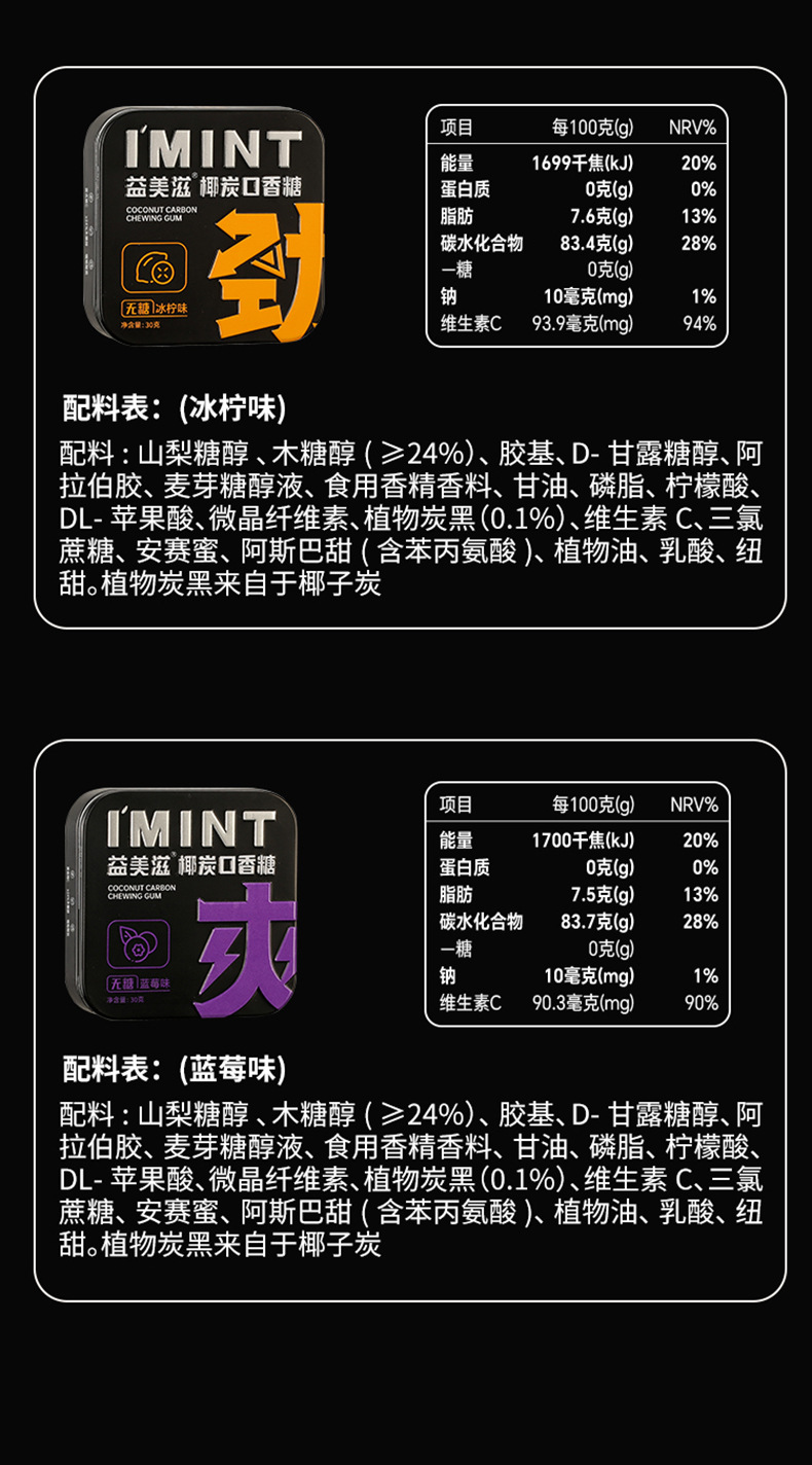 益美滋椰碳无糖口香糖维C配方木糖醇口香糖清新口气清洁牙龈残渣-阿里巴巴
