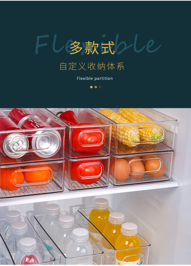 亚马逊手提冰箱收纳盒 可叠加厨房果蔬饮料冷藏储物PET透明保鲜盒-阿里巴巴