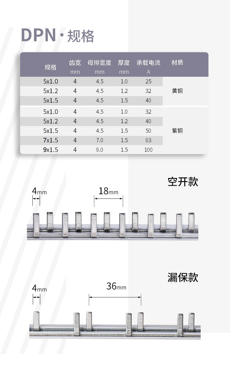 1P+N汇流排32A/40A/63A单极两出连接条DPN空开漏保开关紫铜回流条-阿里巴巴