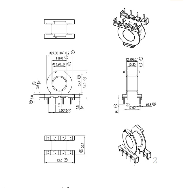 PQ3220高频骨架卧式骨架PQ3220变压器骨架卧式4+4脚 PQ3220骨架-阿里巴巴