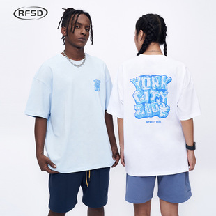 RFSD男装|英文水浆印花T恤2024春夏新品街头潮牌宽松短袖男圆领-阿里巴巴