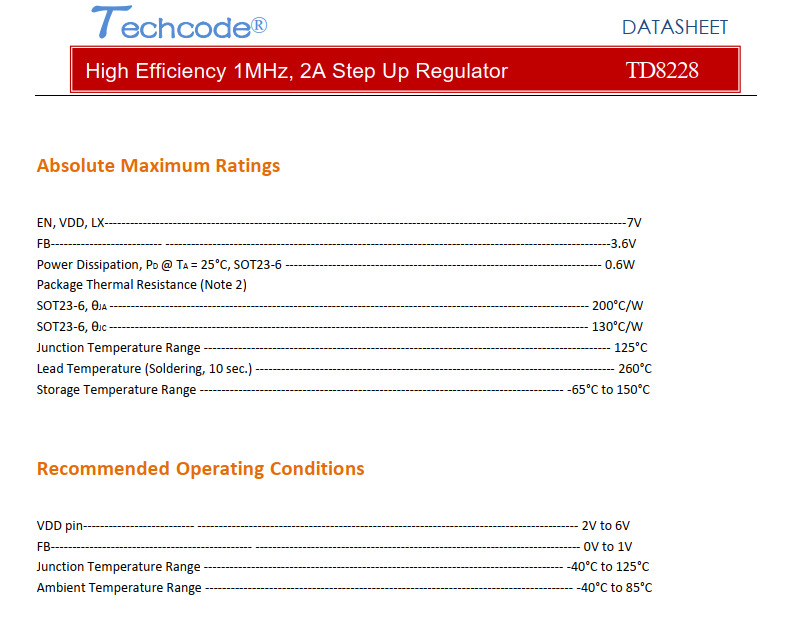 TD8228 1MHz、2A 升压稳压器 SOT23-6-阿里巴巴
