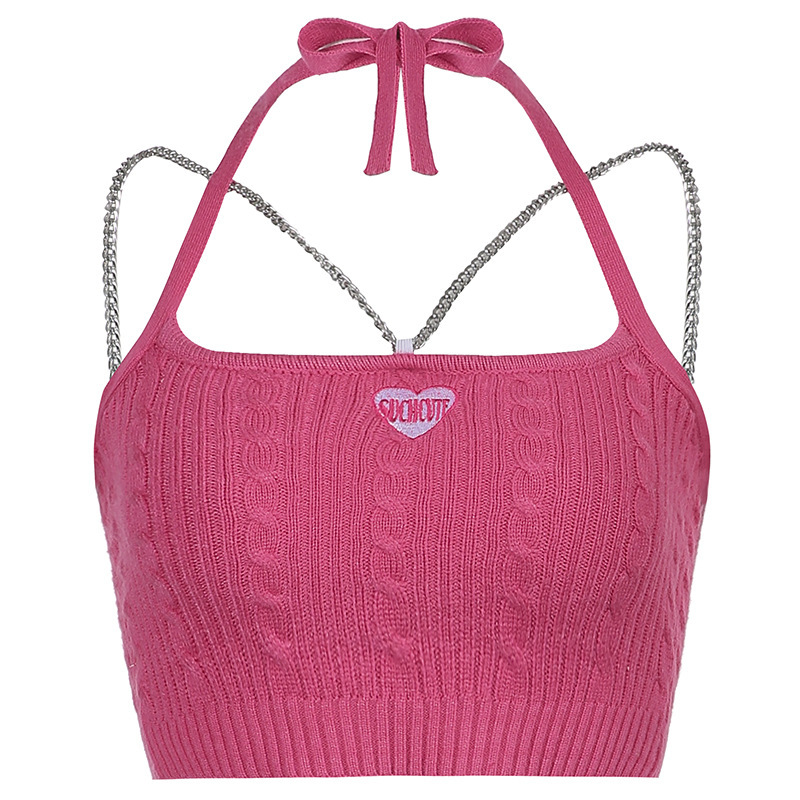 Spring Women's Pink Spice Girl Vest Outer Wear Design Sense Chain Inner ...